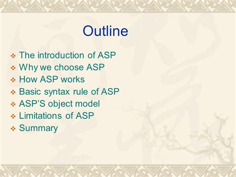 A S P Outline The Introduction Of Asp Why We Choose Asp How Asp Works