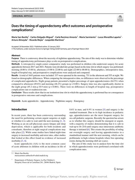 Does The Timing Of Appendectomy Affect Outcomes And Postoperative