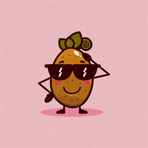 Симпатичный картофельный мультяшный персонаж на кремовом фоне с солнцезащитными очками Премиум