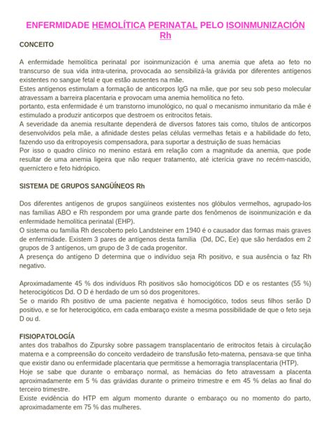 Enfermidade HemolÍtica Perinatal Pelo IsoinmunizaciÓn Rh Pdf Tipo