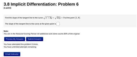 solved 3 8 implicit differentiation problem 6 1 point