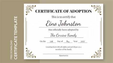 Adoption Certificate Free Google Docs Template Gdoc Io