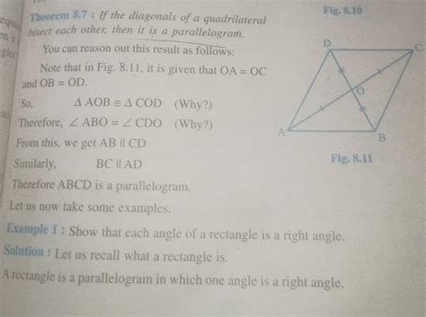 Theorem 8 7 If The Diagonals Of A Quadrilateral Fig 8 10 Bisect Each O