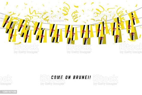 汶萊花環旗與五彩紙屑在白色背景 掛 Bunting 為汶萊慶祝範本橫幅向量圖形及更多國家假日圖片 國家假日 汶萊 節日 Istock