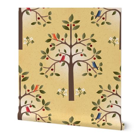 Entryway Wallpaper With Birds In Trees Wallpaper Spoonflower
