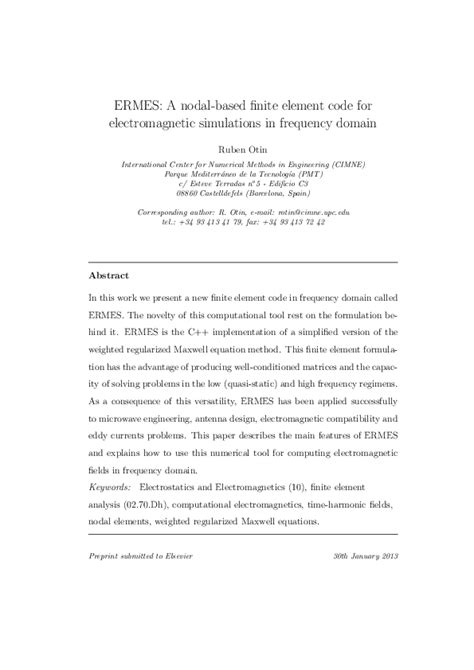Pdf Ermes A Nodal Based Finite Element Code For Electromagnetic Simulations In Frequency Domain