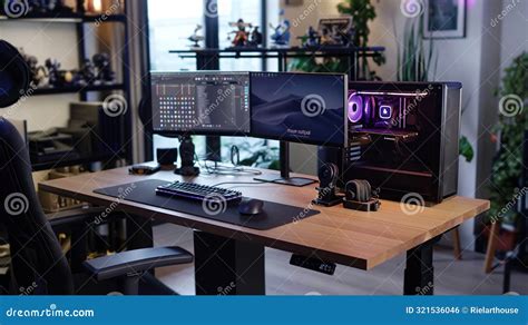 Ergonomic Computer Desk Setups With Multiple Screen Stock Illustration Illustration Of