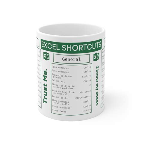 Excel Shortcuts Mug Excel Cheat Sheet Mug Excel Spreadsheet Mug