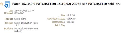 Siebel Crm Patchset 1510 1416 Is Available Updated The Siebel Hub