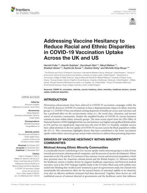 Pdf Addressing Vaccine Hesitancy To Reduce Racial And Ethnic