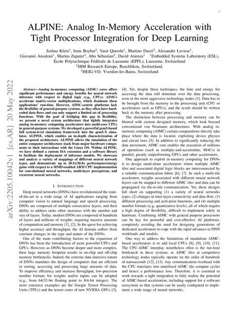 alpine analog in memory acceleration with tight processor integration