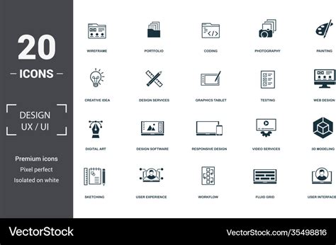 Design Ui And Ux Set Icons Collection Includes Vector Image