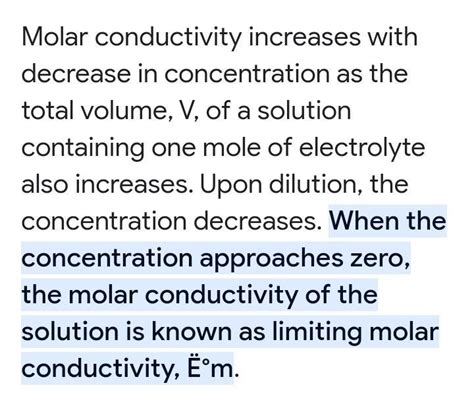 Relation Between Limiting Molar Conductivity And Molar Conductivity