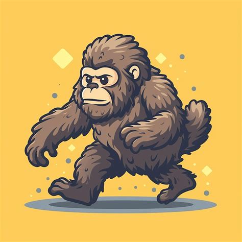 Cute Sasquatch Sneaking Quietly Cartoon Vector Icon Premium Ai