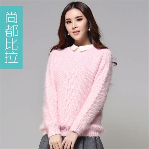尚都比拉2014秋冬装新款女装 韩版修身翻领长袖毛衫毛衣女红楼丫丫