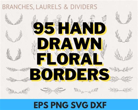 Hand Drawn Floral Svg Corners Borders Elements Bundle With Etsy
