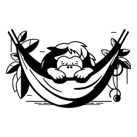 Premium Vector Cute Cartoon Monkey Sleeping In Hammock Vector