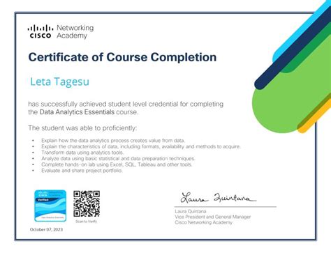 Completed Data Analytic Essentials Course By Cisco Leta Tagesu Bsc Mlt Mph Epidemiology