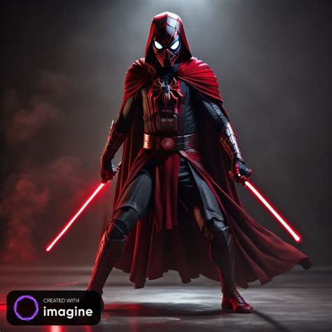 A Man Dressed As Darth Vader Standing In The Dark With Two Lights On