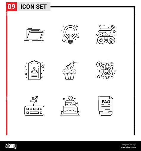 universal icon symbols group of 9 modern outlines of cup organization