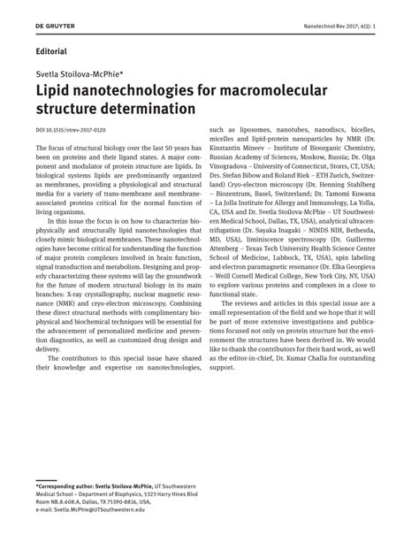 Pdf Lipid Nanotechnologies For Macromolecular Structure Determination