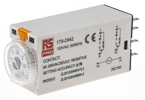 RS PRO RS PRO Plug In Single Function Timer Relay 110V Ac DPDT 0 1 3min 179 2942 RS