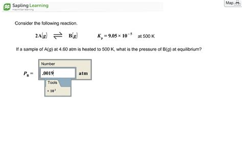 Oneclass Map Sapling Learning Macmillan Learning Consider The Following Reaction K 9 05 X