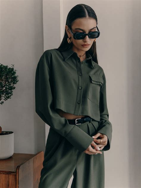 Cropped Shirt With Chest Pocket Lichi Online Fashion Store