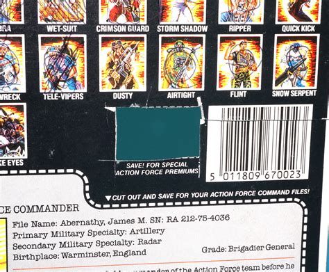 1986 Gi Joe Hawk V2 Cardback Uncut File Card Filecard Action Force Uk