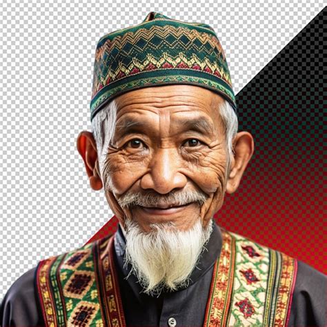 Portrait Of A Elderly Man In Traditional Attire On Transperent