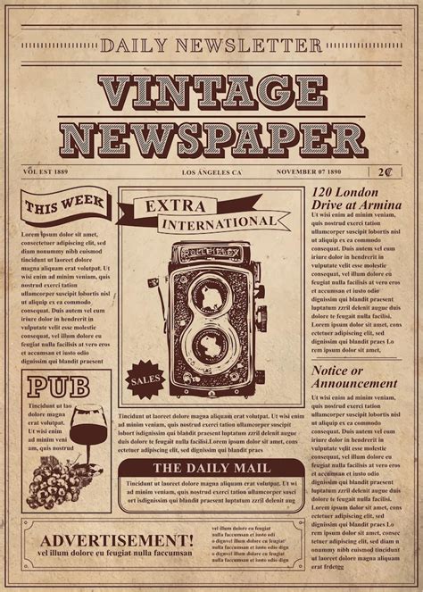 Old Newspaper Design Vector Template Stock Vector