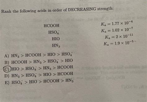 Solved Rank the following acids in order of DECREASING | Chegg.com