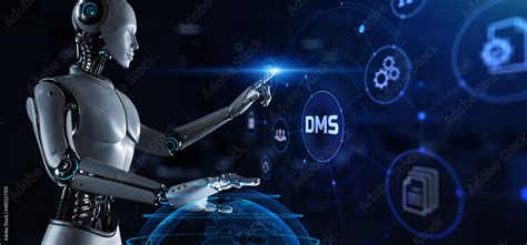 Dms Document Management System Business Process Automation Rpa Concept Robot Pressing Button On