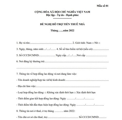 Top 10 mẫu đơn đề nghị hỗ trợ tiền thuê nhà miễn phí và uy tín nhất