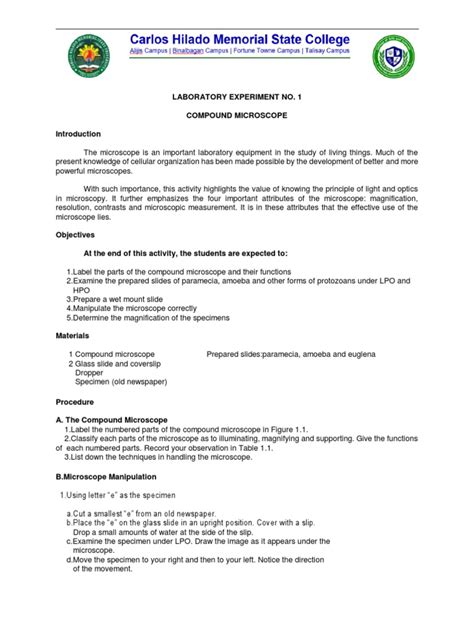 Lab Activity Pdf Microscope Microscopy
