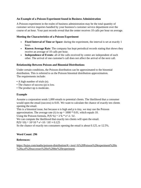 An Example Of A Poisson Experiment Found In Business Administration Pdf