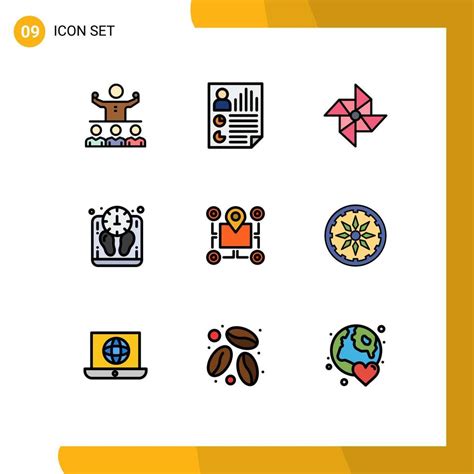 9 Universal Filledline Flat Color Signs Symbols Of Location Weight