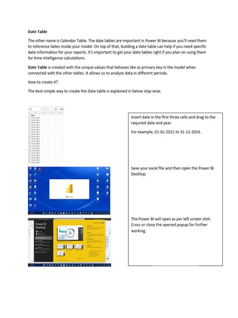 how to create date table pbi pdf microsoft excel computer file