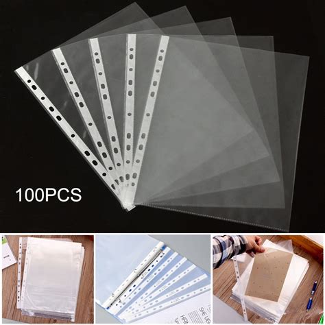 PCS A Punched Pockets Folders Filing Holes Loose Leaf Documents Sheet Protectors