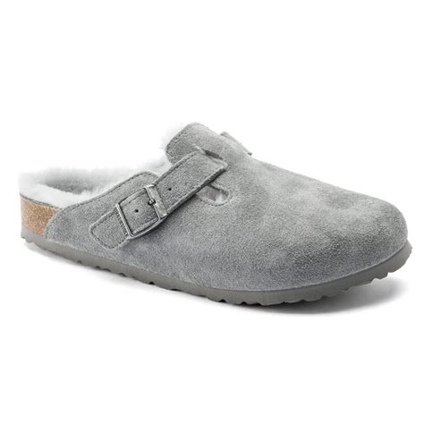 Birkenstock Boston Shearling Grey Suede Leather Birkenstock And More