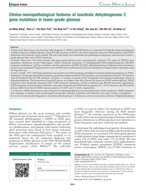 Pdf Clinico Neuropathological Features Of Isocitrate Dehydrogenase