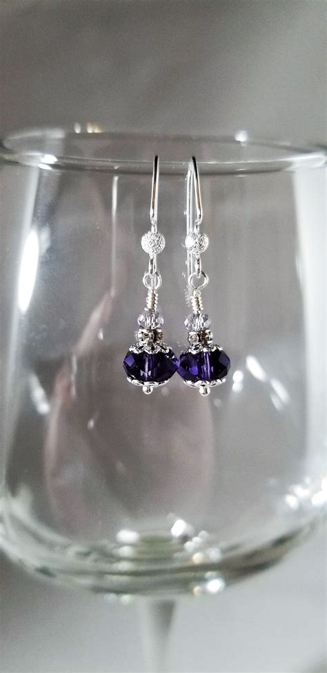Purple Earrings Tiny Earrings Hanging Earrings Bridal Earrings