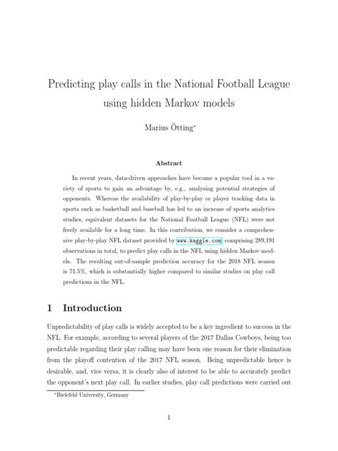 Predicting Play Calls In The National Football League Using Hidden