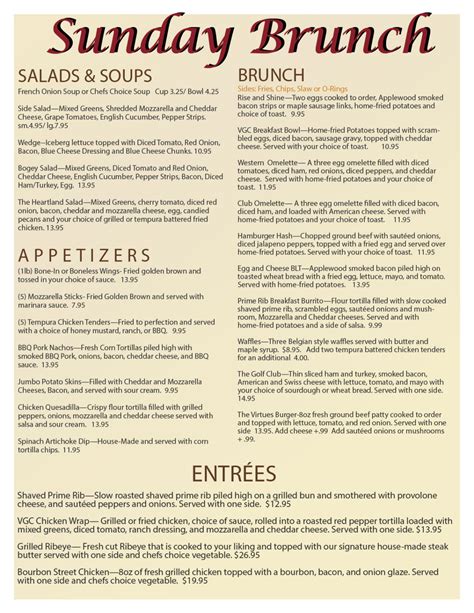 Sunday Brunch Menu Is Here The Virtues Golf Club