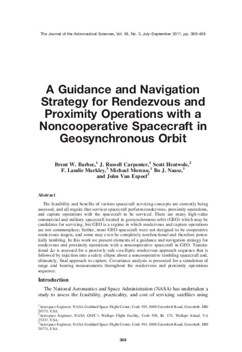 Pdf A Guidance And Navigation Strategy For Rendezvous And Proximity Operations With A