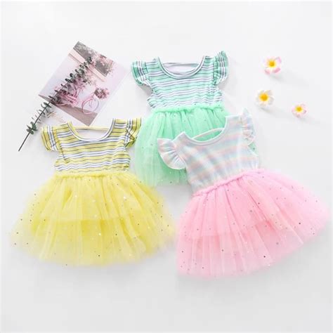 Robe De Princesse En Tulle étoile à Rayures Arc En Ciel Pour Bébé