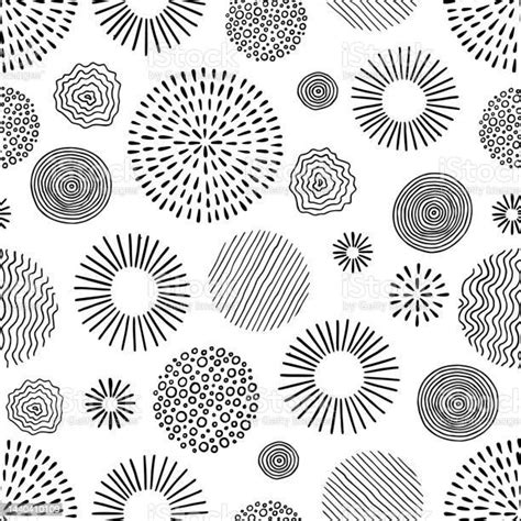 Hand Drawn Black White Circle Seamless Pattern Doodle Style Abstracrt
