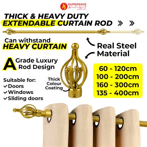 Supersave Heavy Duty Extendable Curtain Rod Set Golden Metal Rod Hook O