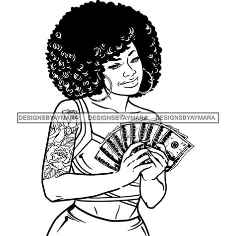 Gangsta Gangster Woman Money Stack Afro Hair Badass Hustler Hustling S