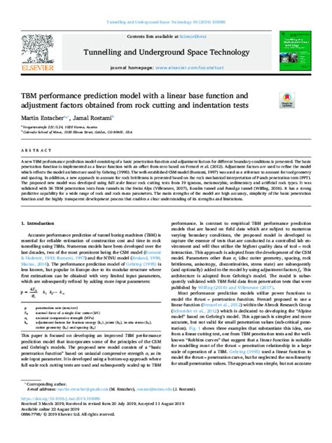 pdf tbm performance prediction model with a linear base function and